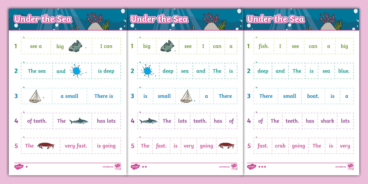 Under the Sea Sentence Building Activity Sheets - Twinkl