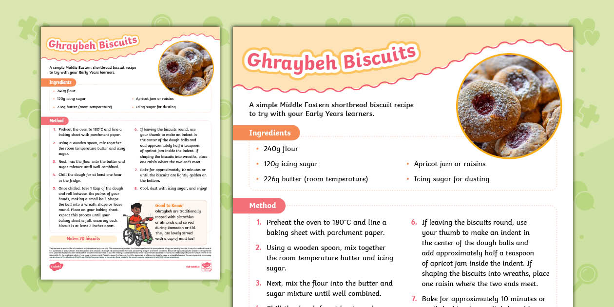 Ghraybeh Biscuits Recipe for Kindergarten (Teacher-Made)