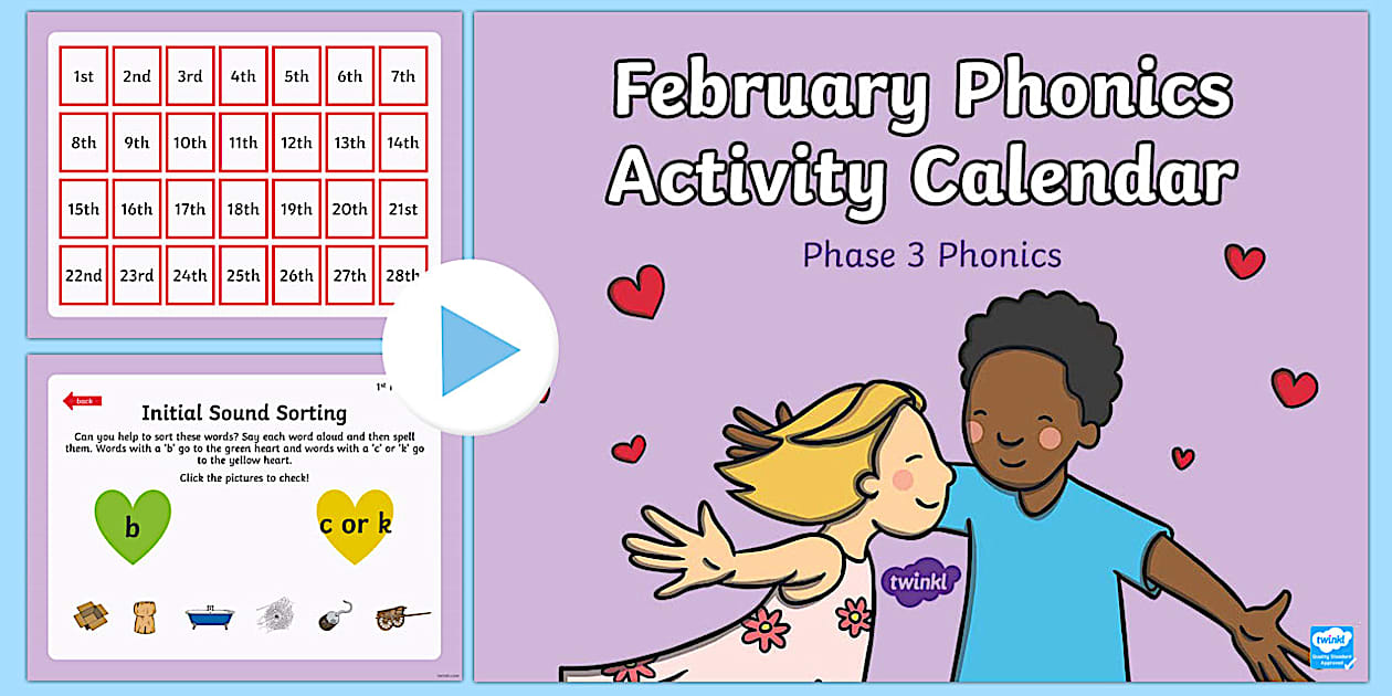 Phase 3 February Phonics Activity Calendar PowerPoint