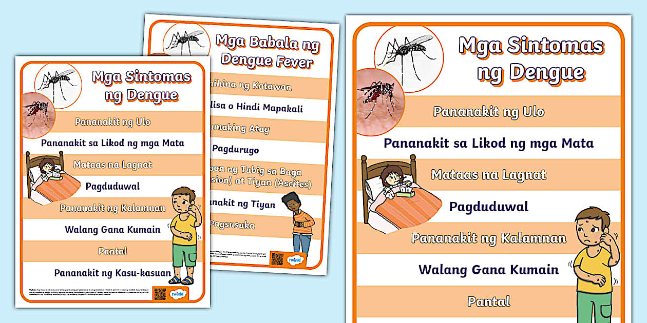 Mga Karaniwang Sintomas ng Dengue Display Poster - Twinkl