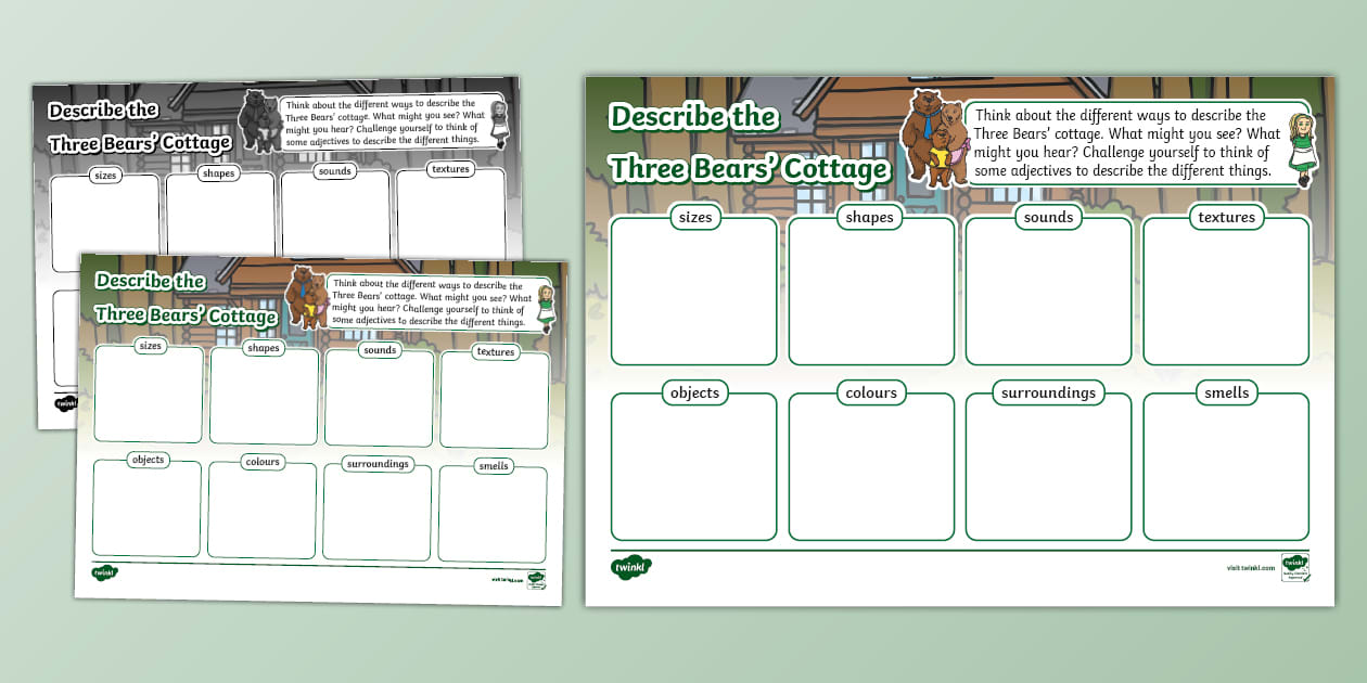 The Three Bears' Cottage Adjectives Worksheet - Twinkl