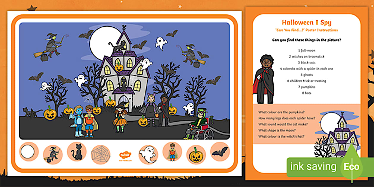 Halloween Can You Find Poster and Prompt Card Pack - Twinkl