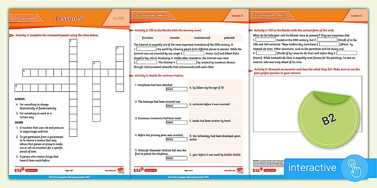 ESL Curriculum Level 14 Lesson 5 Interactive Activity