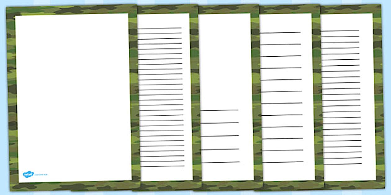 Editable Green Camouflage Portrait Page Borders - Twinkl