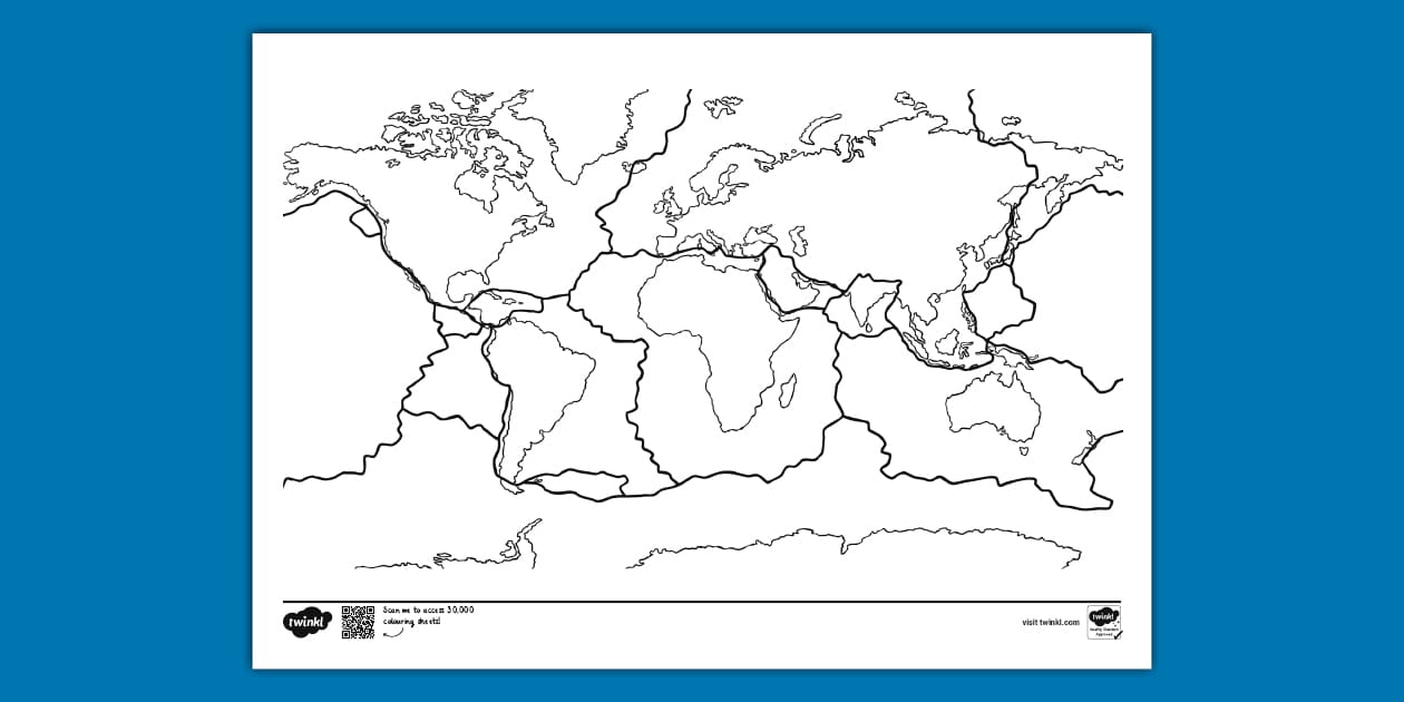 Tectonic Plate Map Colouring Sheet | Twinkl (teacher made)