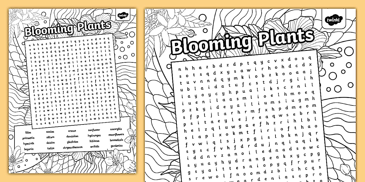 Blooming Plants Mindfulness Word Search for 6th-8th Grade