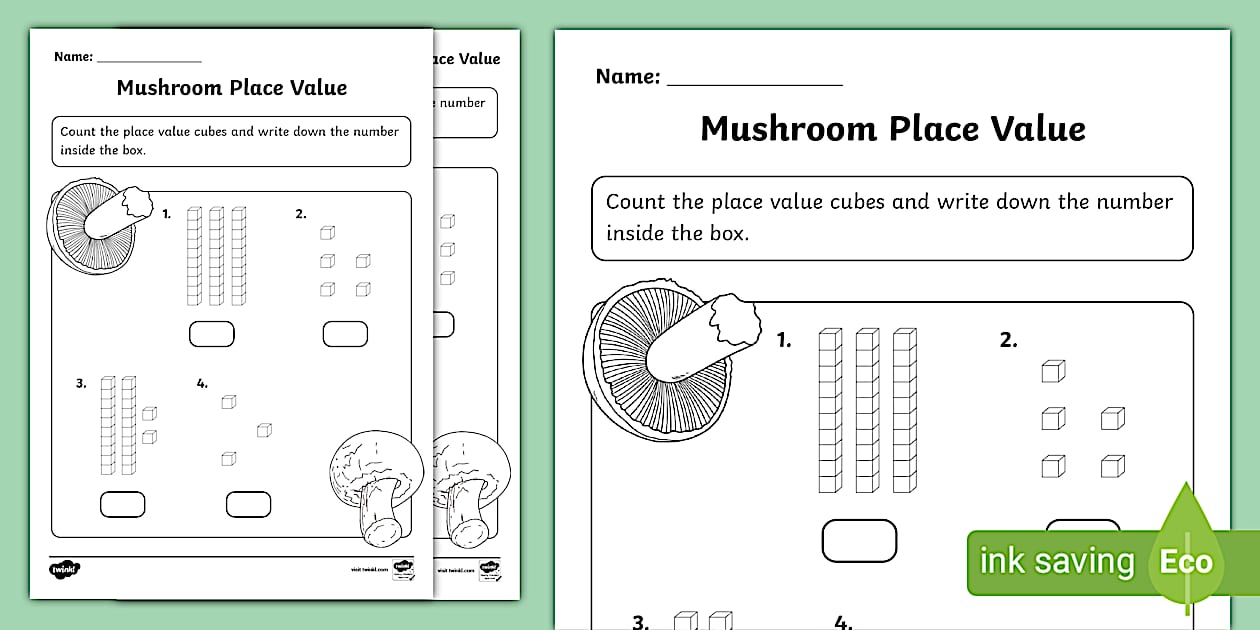 Mushroom Place Value Activity Sheet (teacher made) - Twinkl