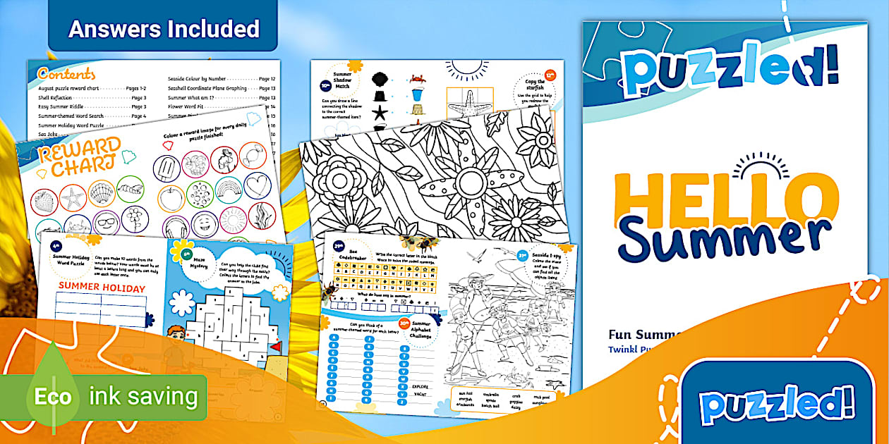 Fun August Summer Holiday Printable Puzzle Activity Booklet