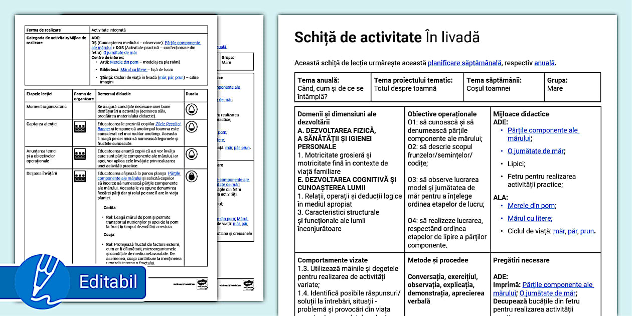 Coșul toamnei: În livadă – Schiță de activitate grupa mare
