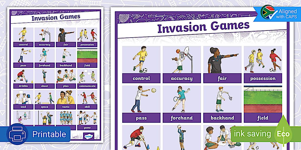 Grade 6 Physical Education Invasion Games Display Word Grid