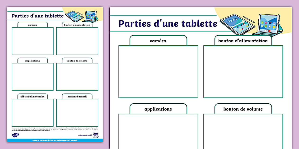 Fiche d'information PDF interactive : Parties d'une tablette