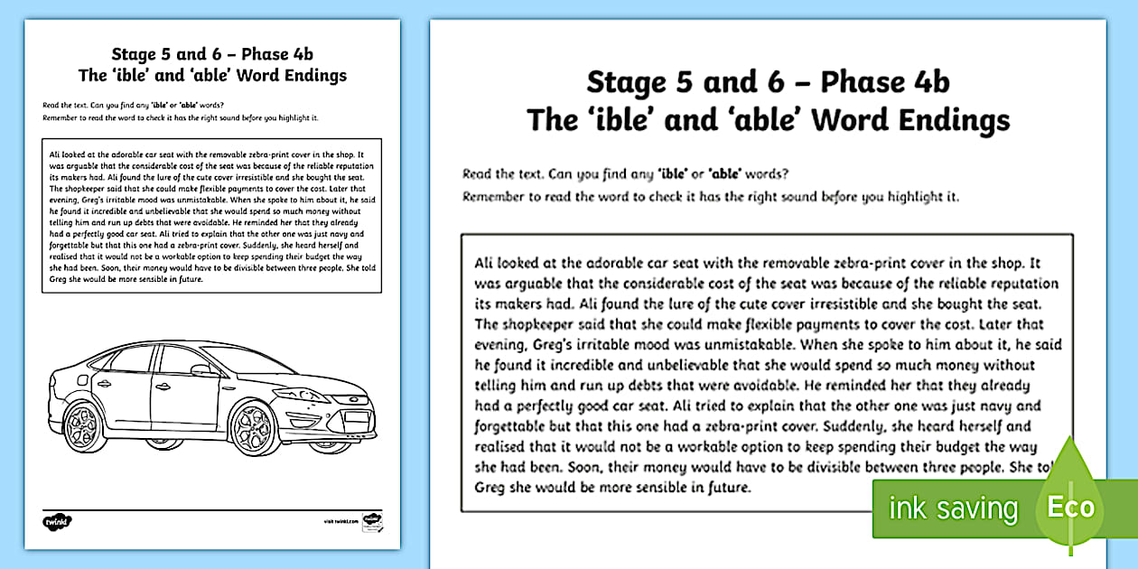 Northern Ireland Linguistic Phonics Stage 5 and 6, Phase 4b 'ible' and ...