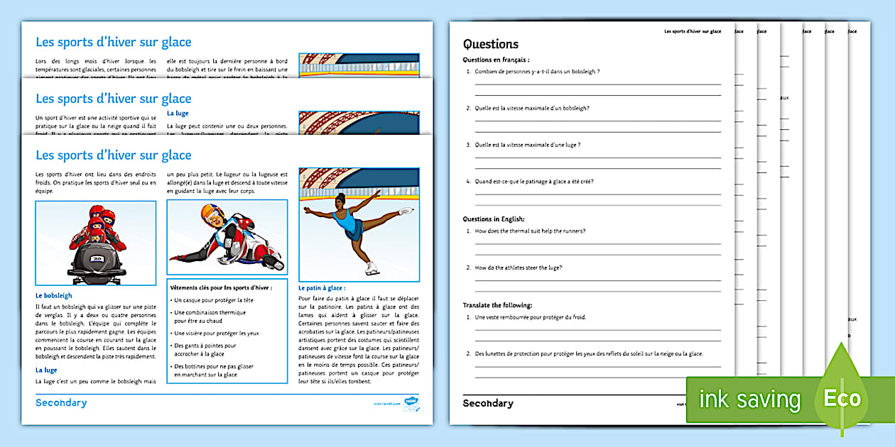 Winter Olympics Differentiated Reading Comprehension Activity French