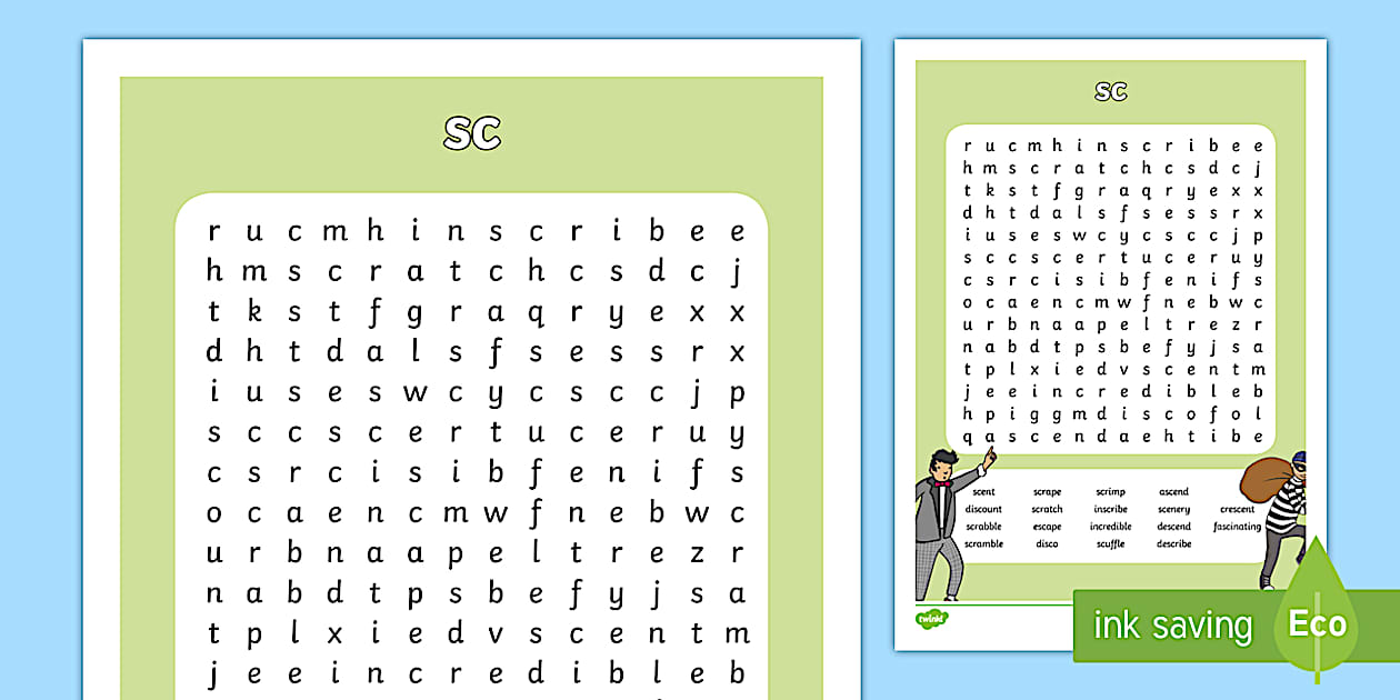 Editable sc Sound Differentiated Word Search - Twinkl