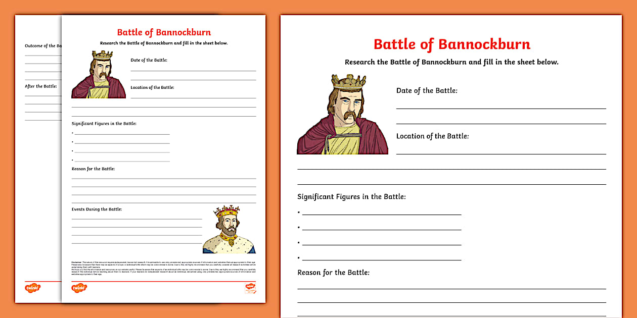 Battle of Bannockburn Research Activity Sheet - Twinkl