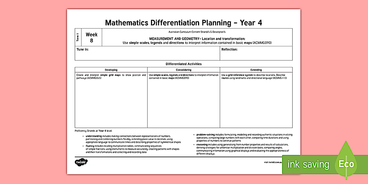 Year 4 Location Mathematics Differentiated Plan - Twinkl