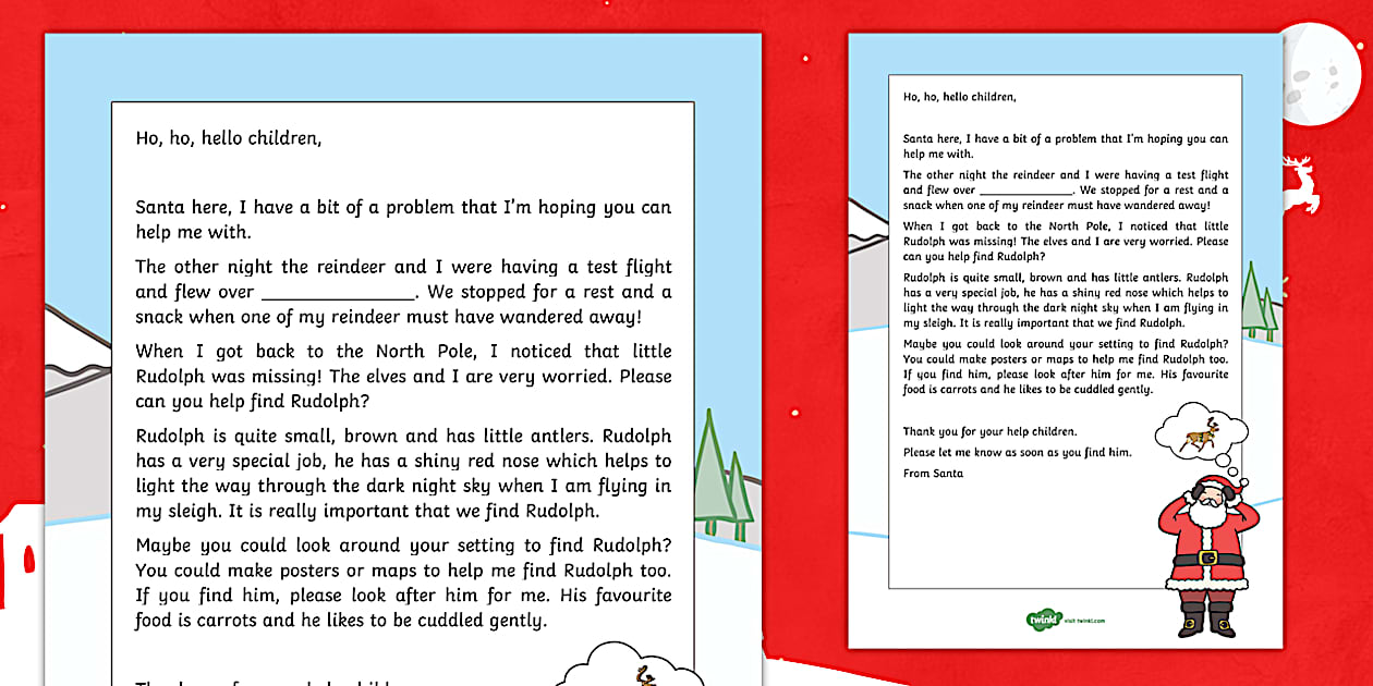 Editable Rudolph is Missing Christmas Letter - Twinkl