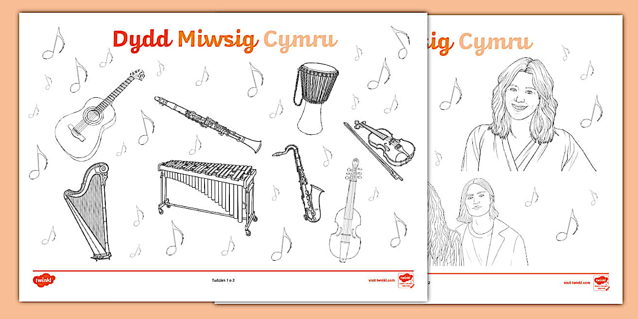 Taflenni Lliwio Dydd Miwsig Cymru Colouring Sheets