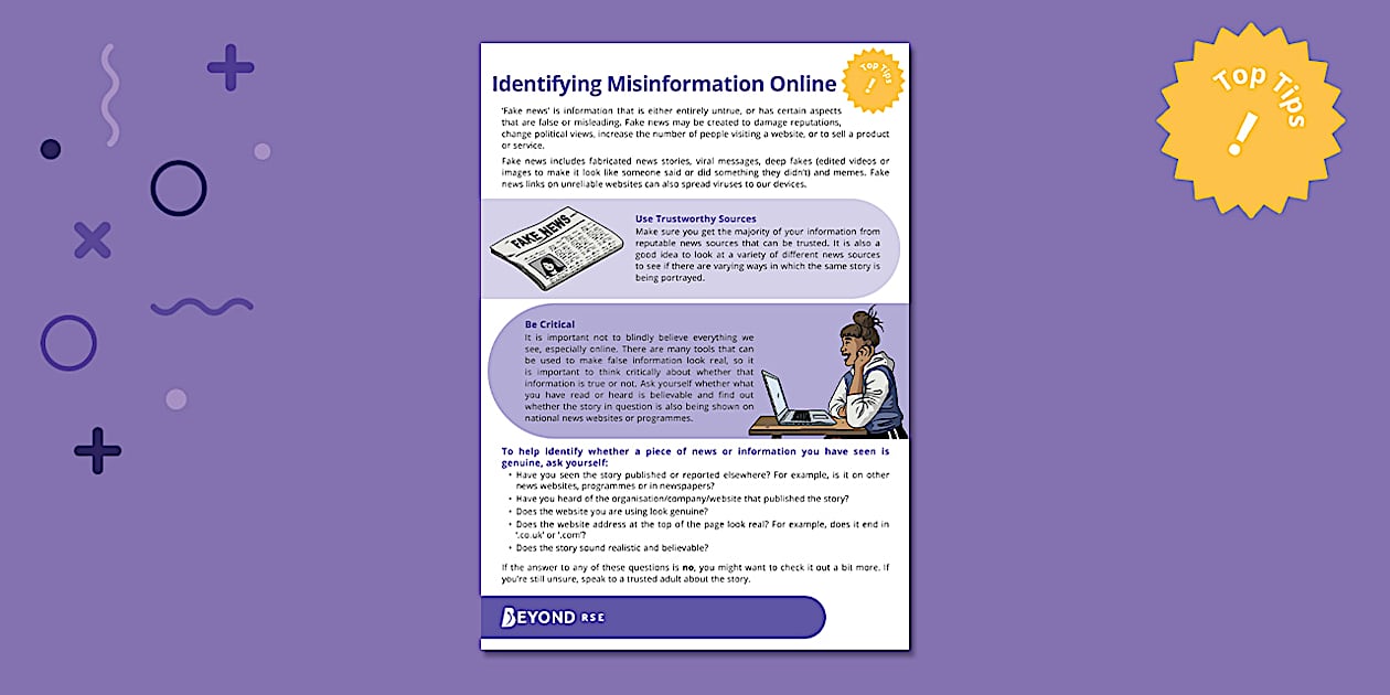 Top Tips for Identifying Misinformation Online Poster | PSHE