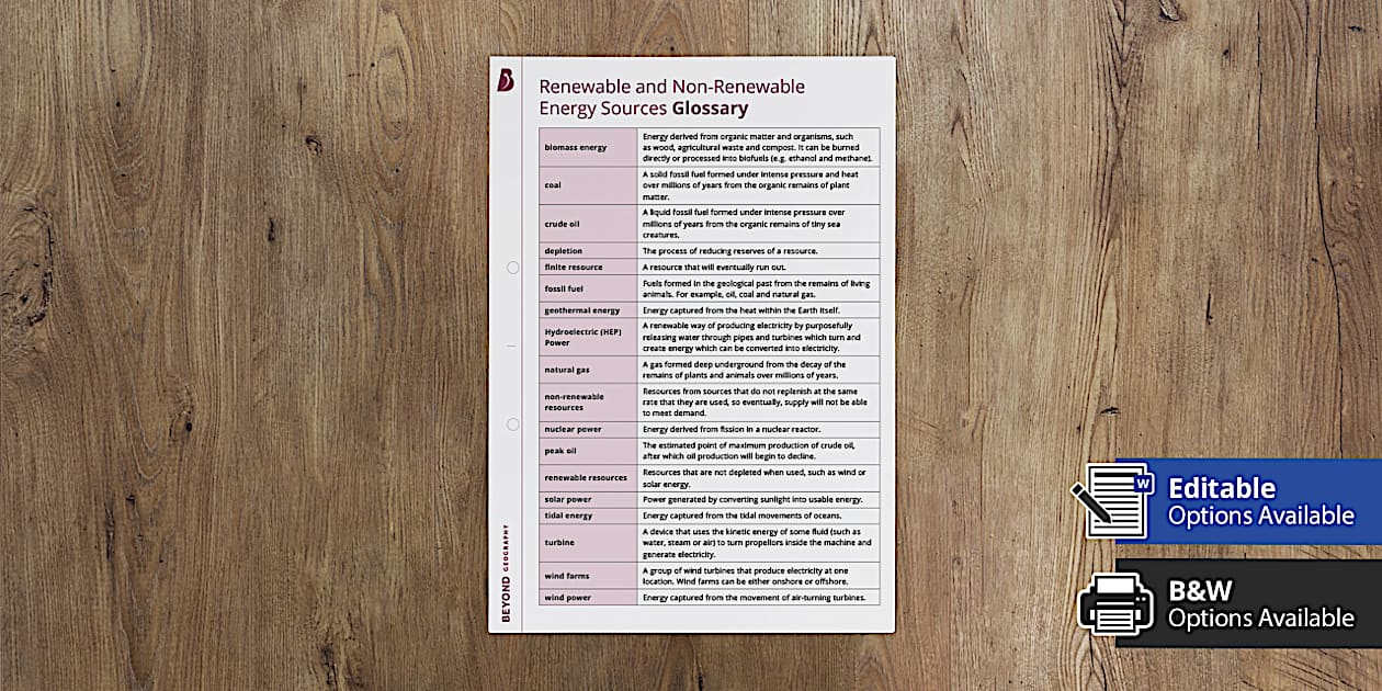 Renewable and Non-Renewable Energy Glossary | Beyond