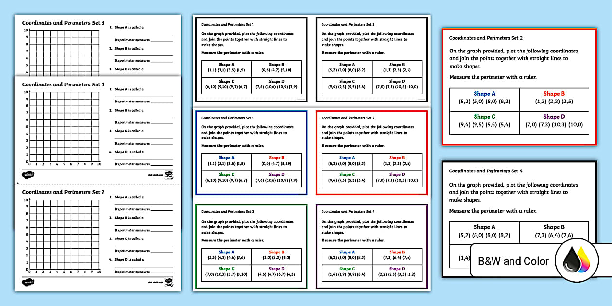 Coordinates and Perimeters Challenge Cards with Grids