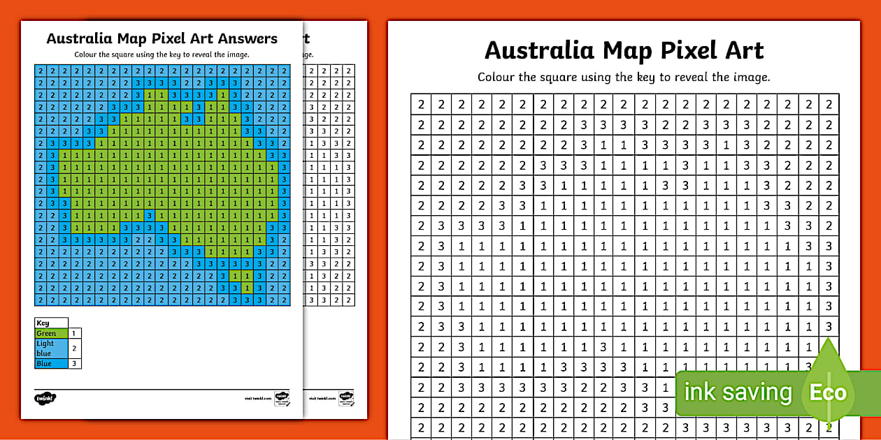 Australia Map Pixel Art Template - Twinkl
