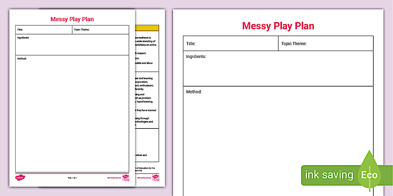 Editable Messy Play Planning Template (teacher made)