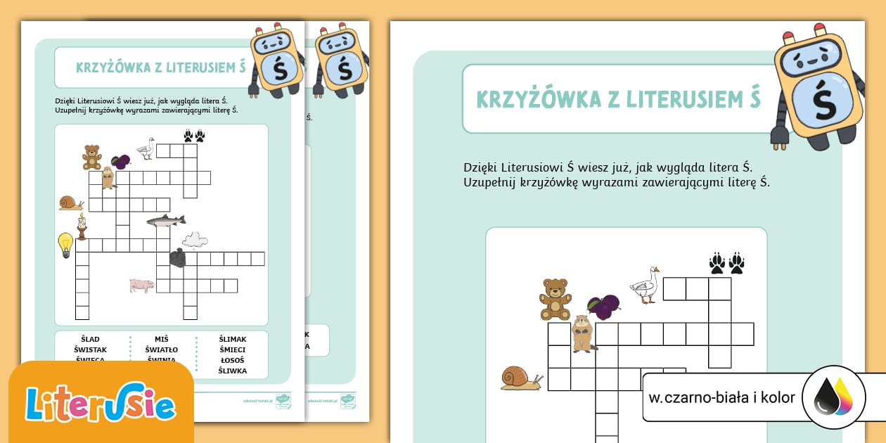 Krzyżówka z Literusiem Ś | Piszemy wyrazy na literę Ś