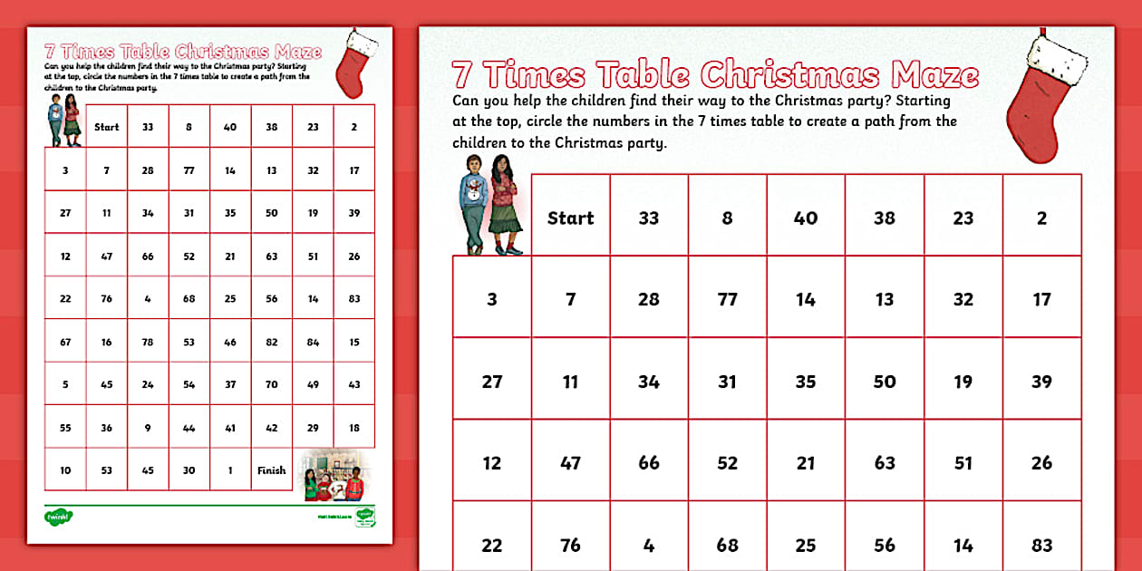 👉 7 Times Table Christmas Maze - Twinkl Maths