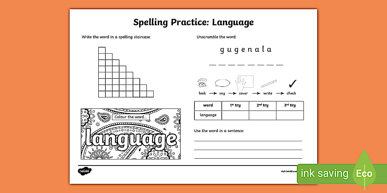Language Spelling Practice Worksheet