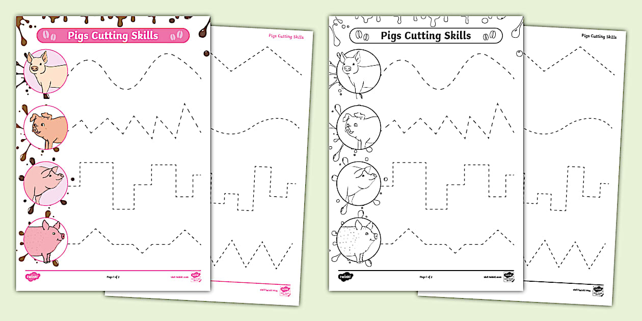 Pigs Cutting Skills Worksheets (teacher made) - Twinkl
