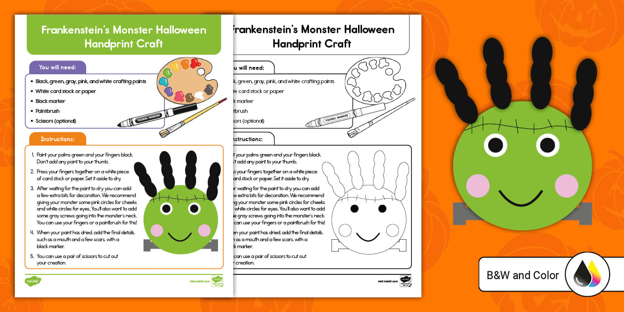 Frankenstein's Monster Halloween Handprint Craft Activity