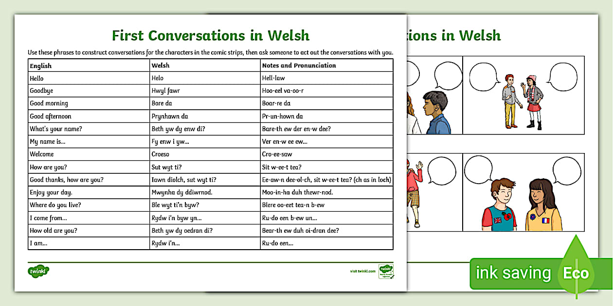 Learn Welsh: First Conversation Activity Sheet - Twinkl