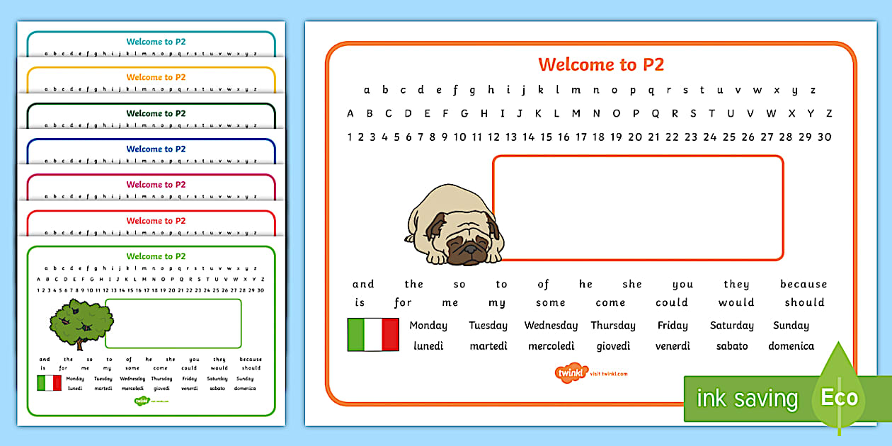 Welcome to P2 (with Italian) Desk Mat (teacher made)