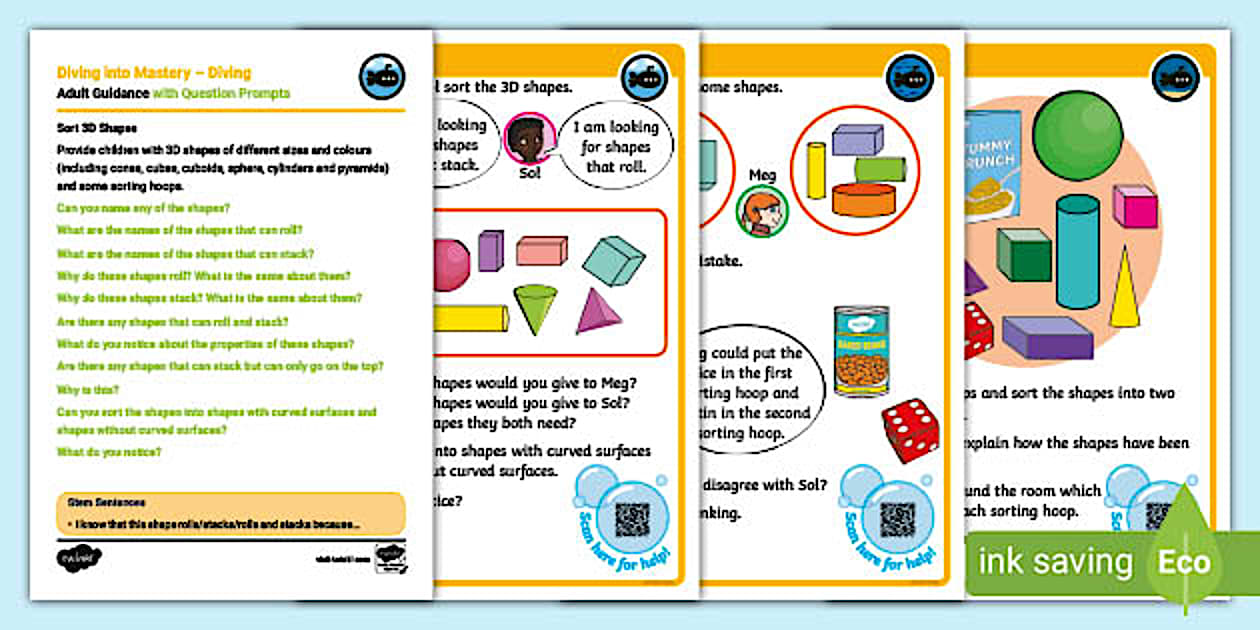 👉 Y1 Diving into Mastery: Step 2 Sort 3D Shapes Activity Cards
