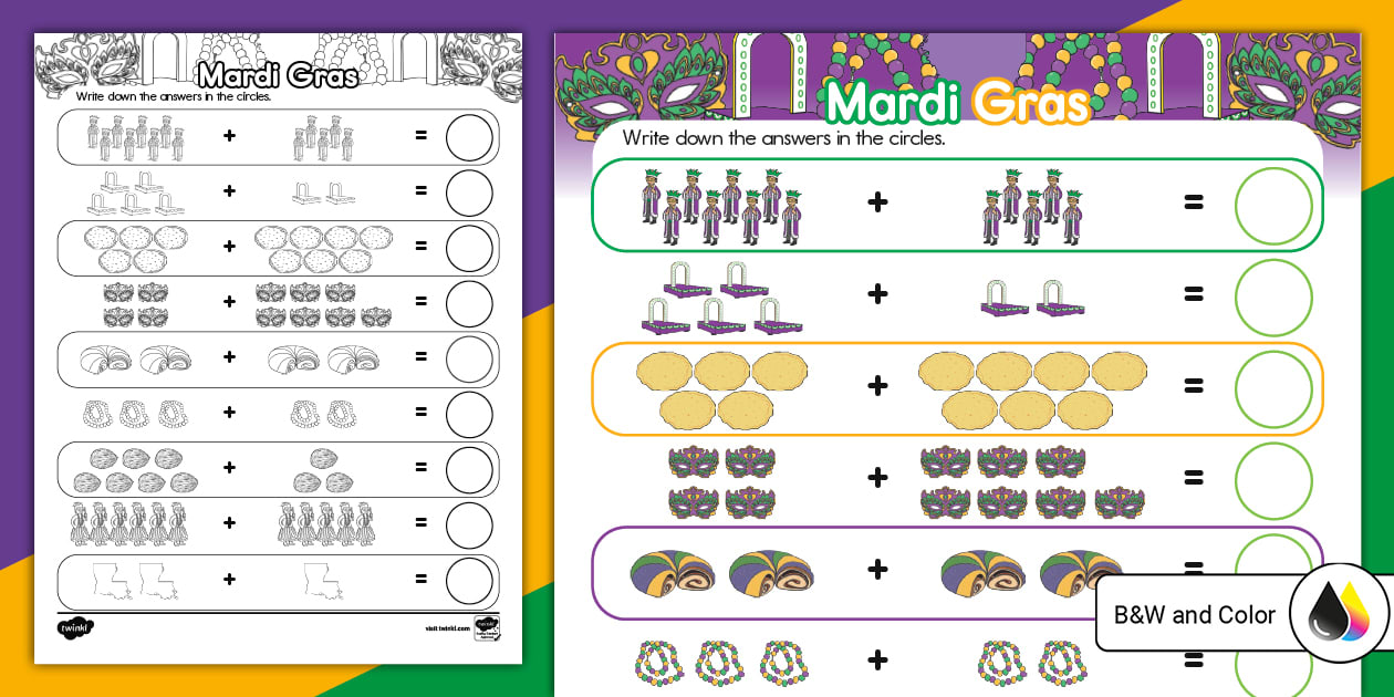Printable Mardi Gras Math Worksheet for Kids | Twinkl USA