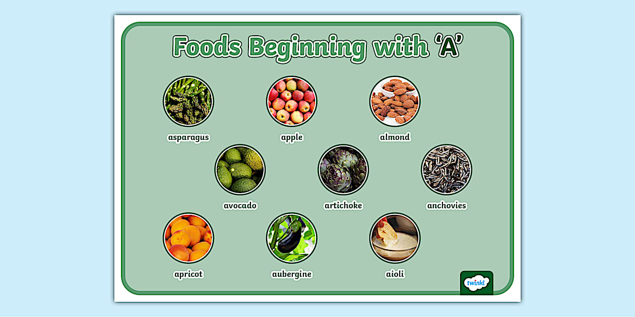 Food Names That Start with 'A' Word Mat