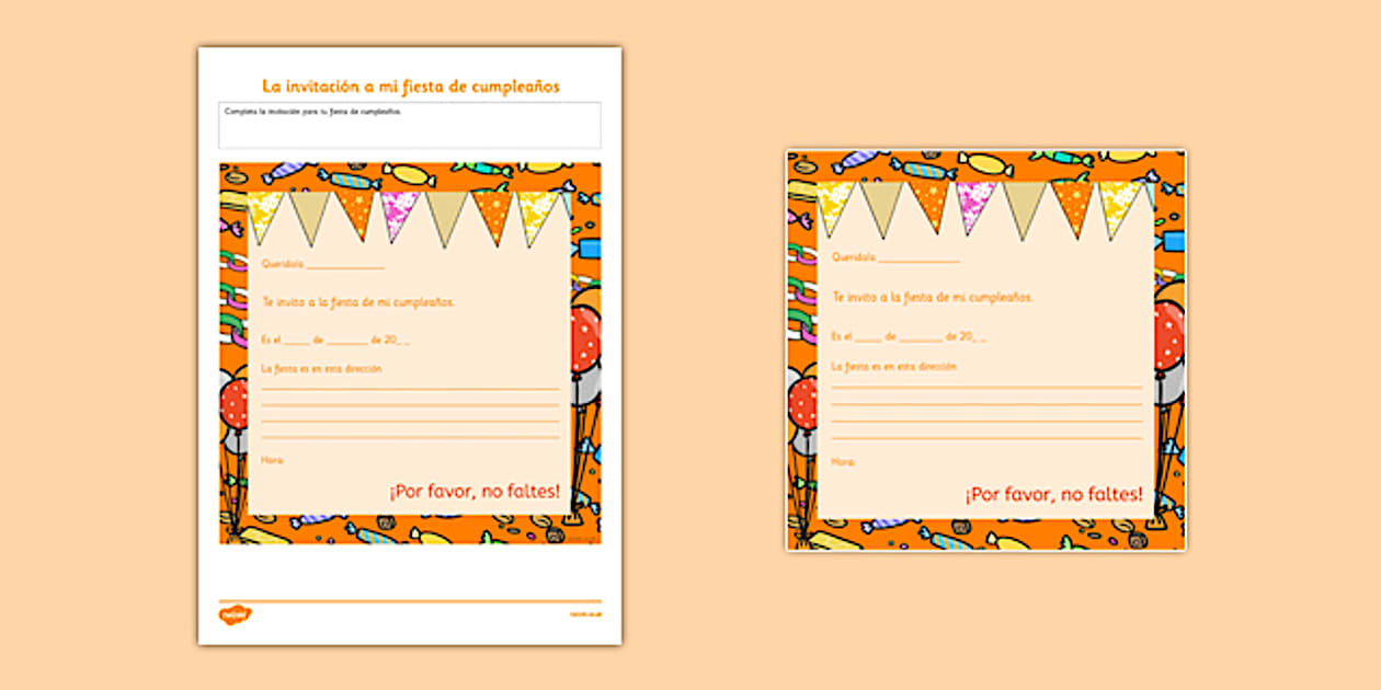 Spanish Party Invitation Template | MFL Resources | KS2