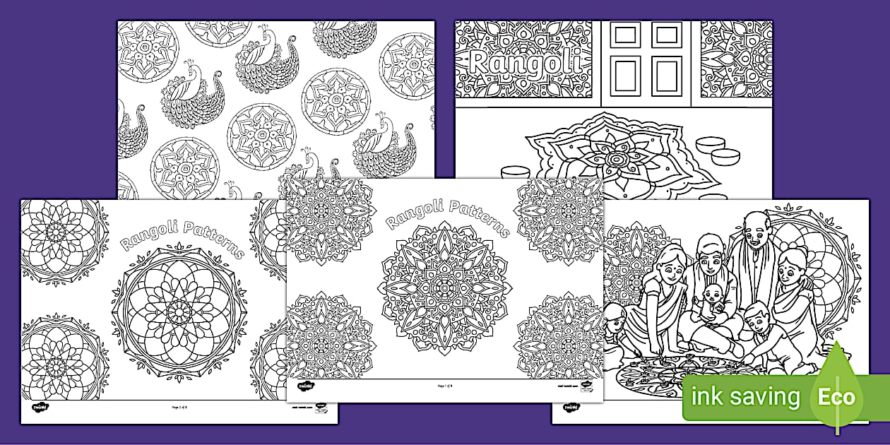 Rangoli Pattern Colouring Sheets (Teacher-Made) - Twinkl