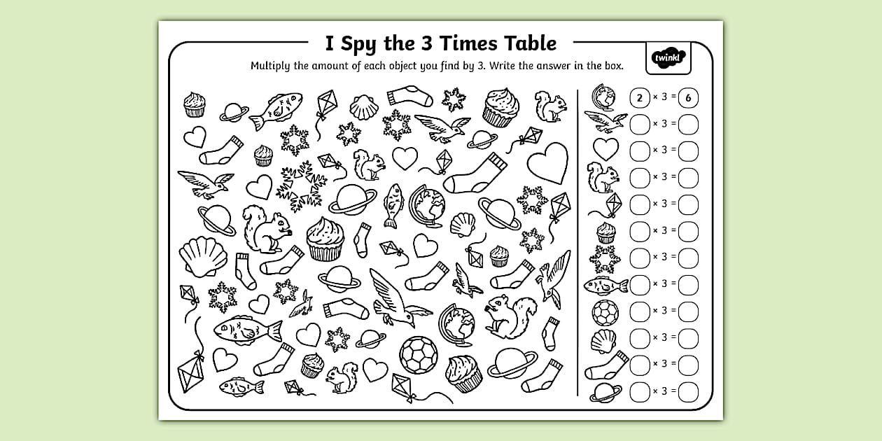 I Spy the 3 Times Table Activity Sheet (teacher made)