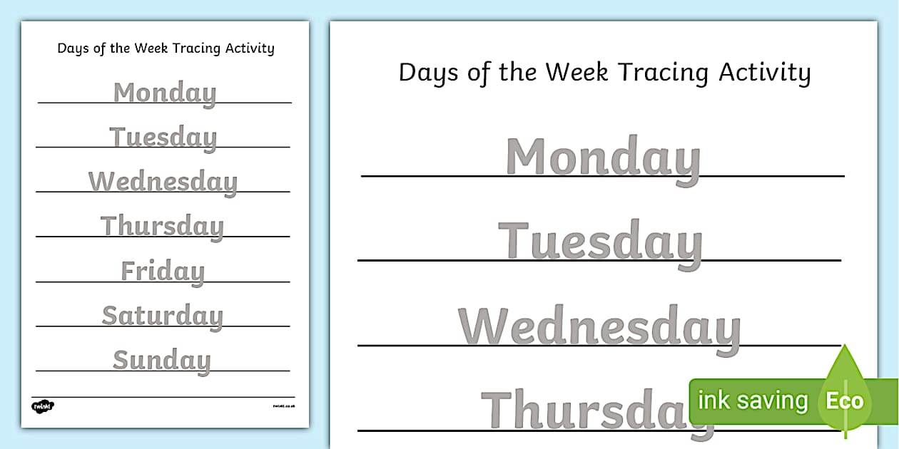 Dyslexic Days of the Week Tracing Activity (teacher made)
