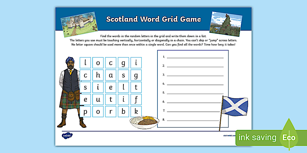 Scotland Word Grid Game (teacher made) - Twinkl