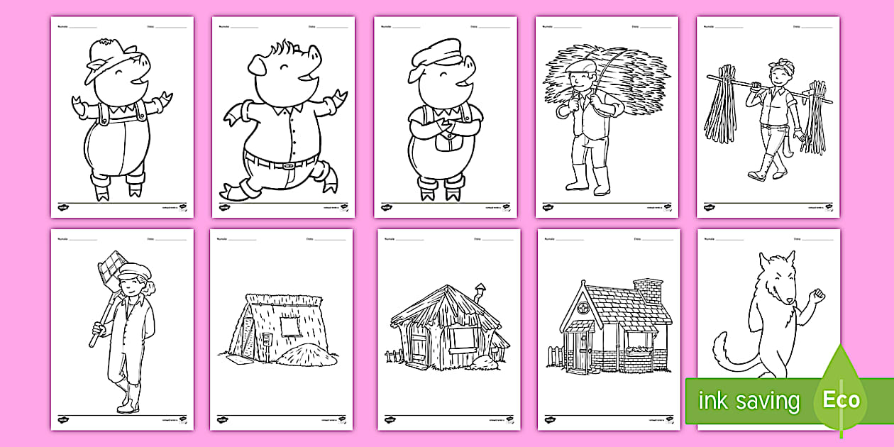 Cei trei purceluși - Pagini de colorat - Twinkl