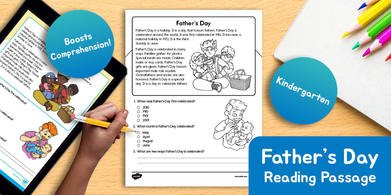 Kindergarten Father's Day Reading Passage Comprehension