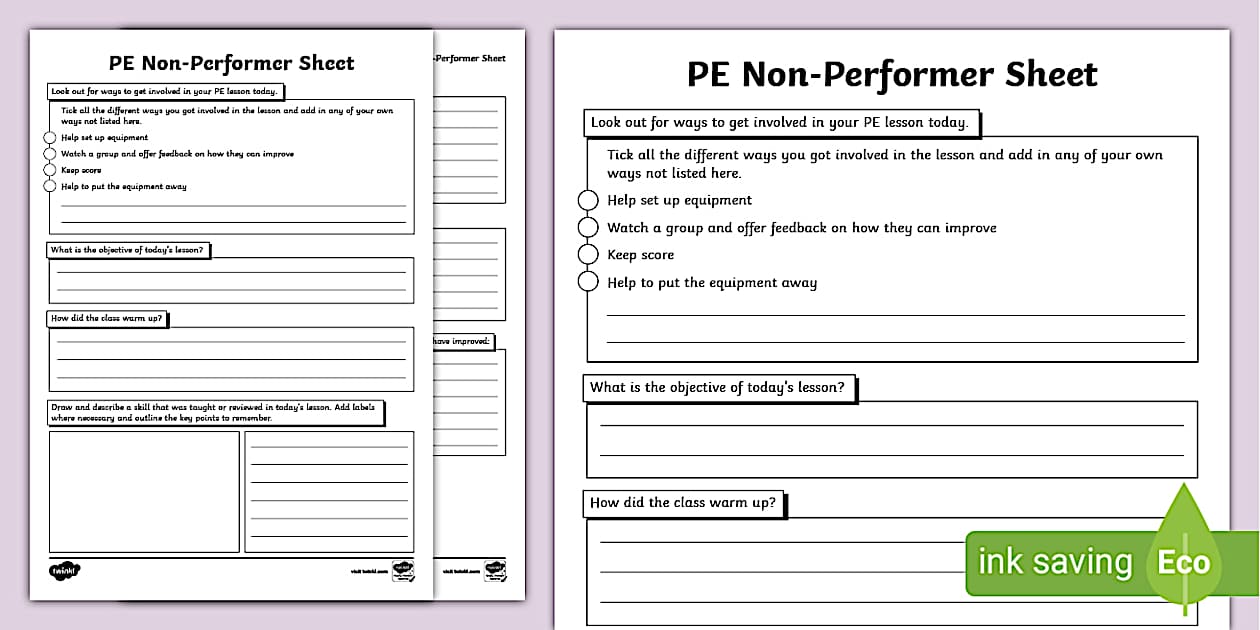PE Non-Performer Sheet - Twinkl - KS2 (teacher made)