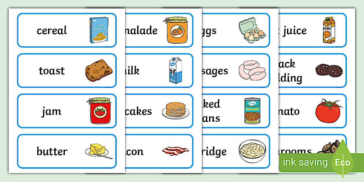 Breakfast in England Word Cards