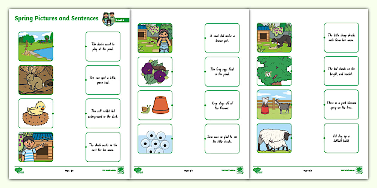 Phonics: Level 4: Spring Pictures and Sentences Worksheets