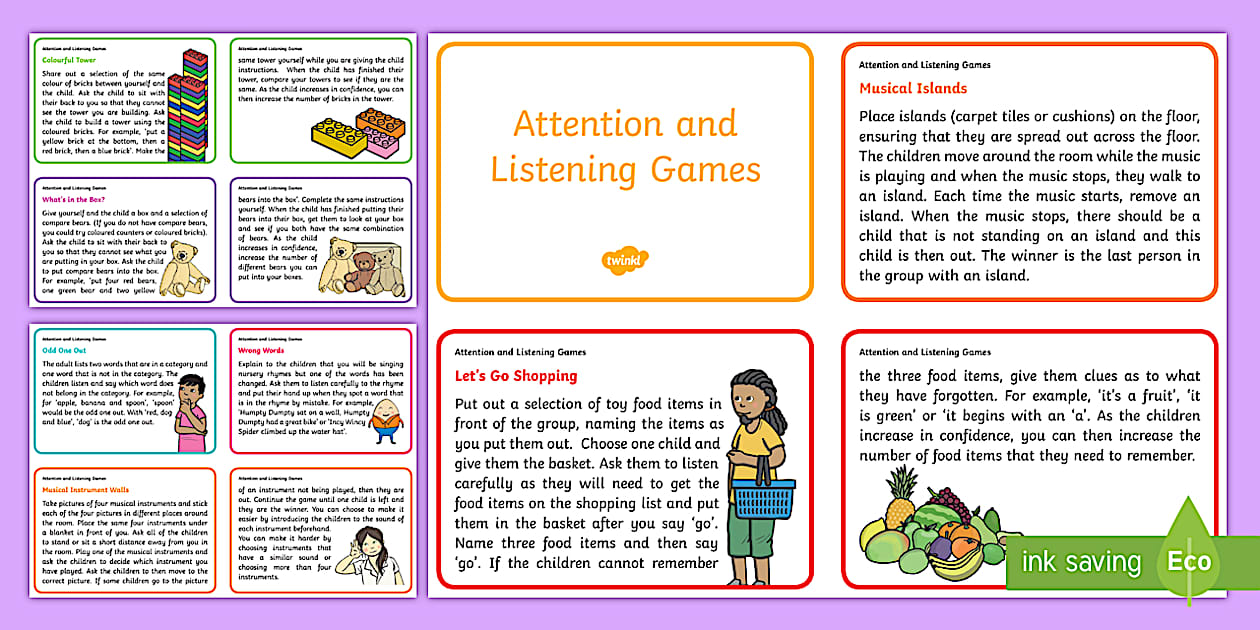 Attention and Listening Games - Set 3 Cards (teacher made)