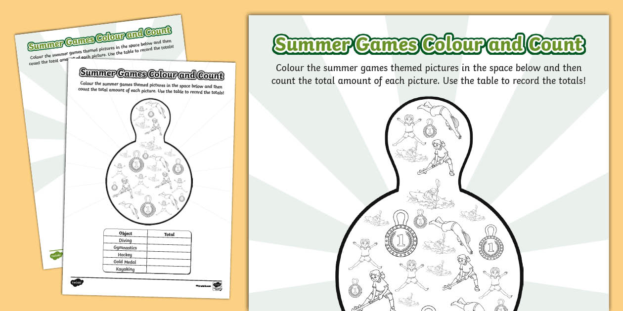 👉 Summer Games Colour and Count Worksheet (Teacher-Made)