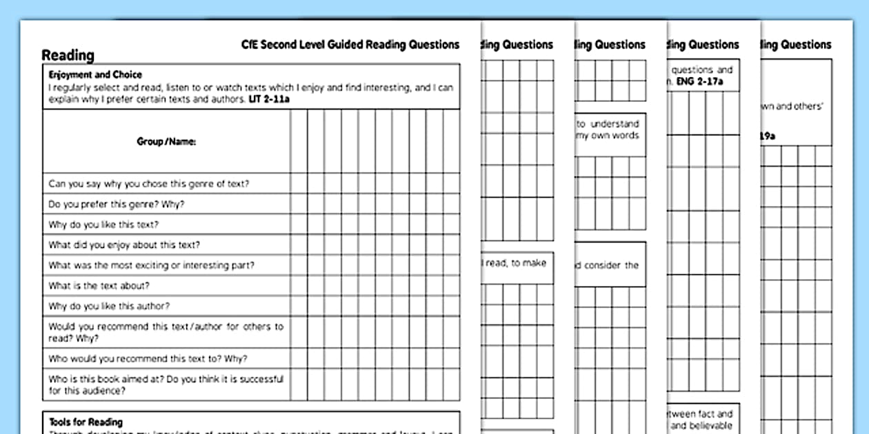 Second Level Guided Reading Questions (Hecho por educadores)